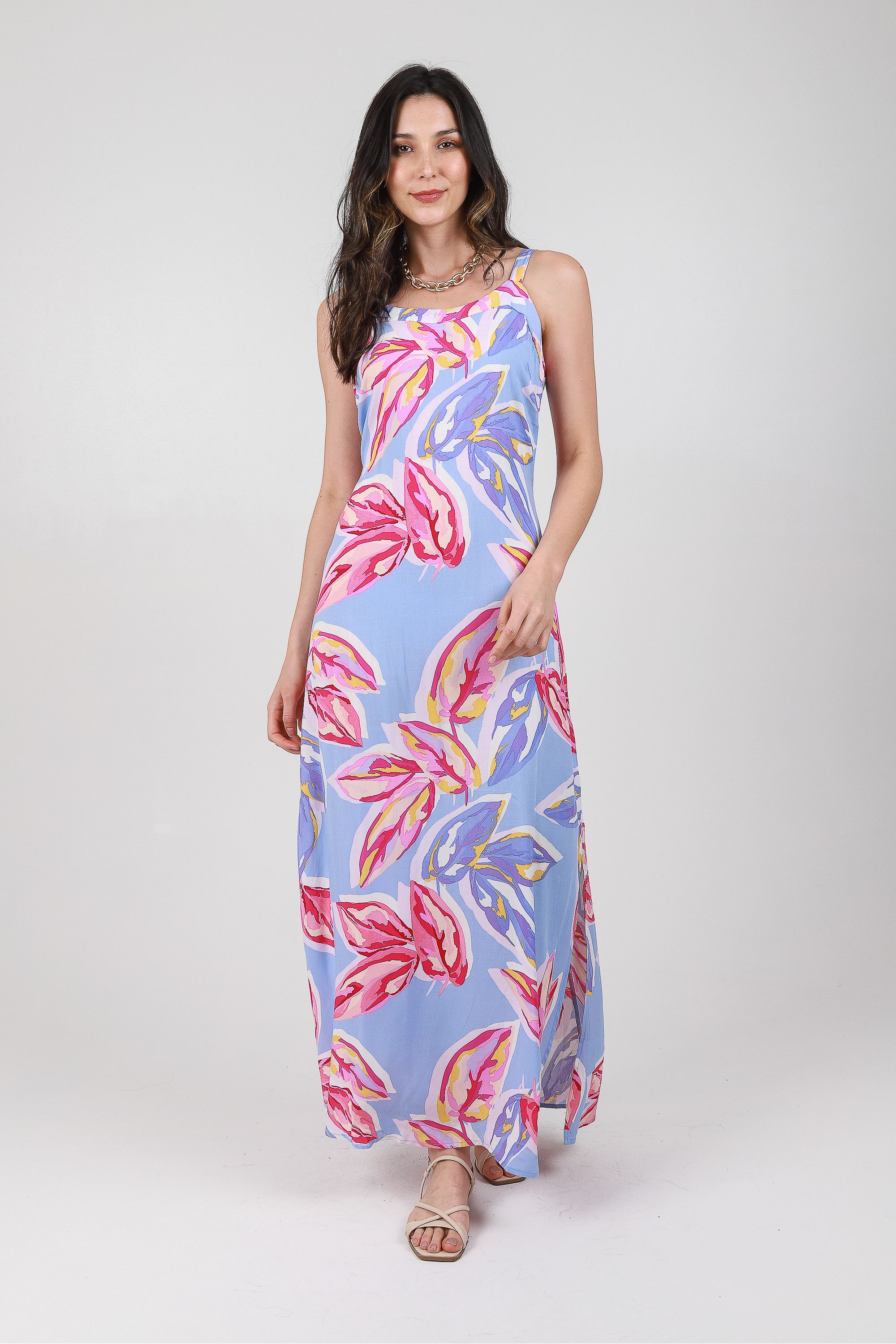 Vestido Longo Estampado Azul - Gazzy