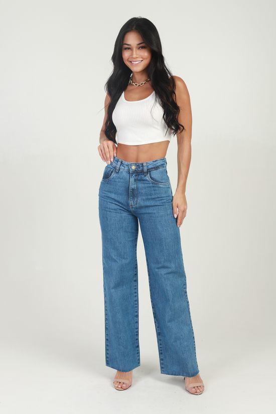 Calça Jeans Wide Leg Cropped Jeans Médio - Gazzy