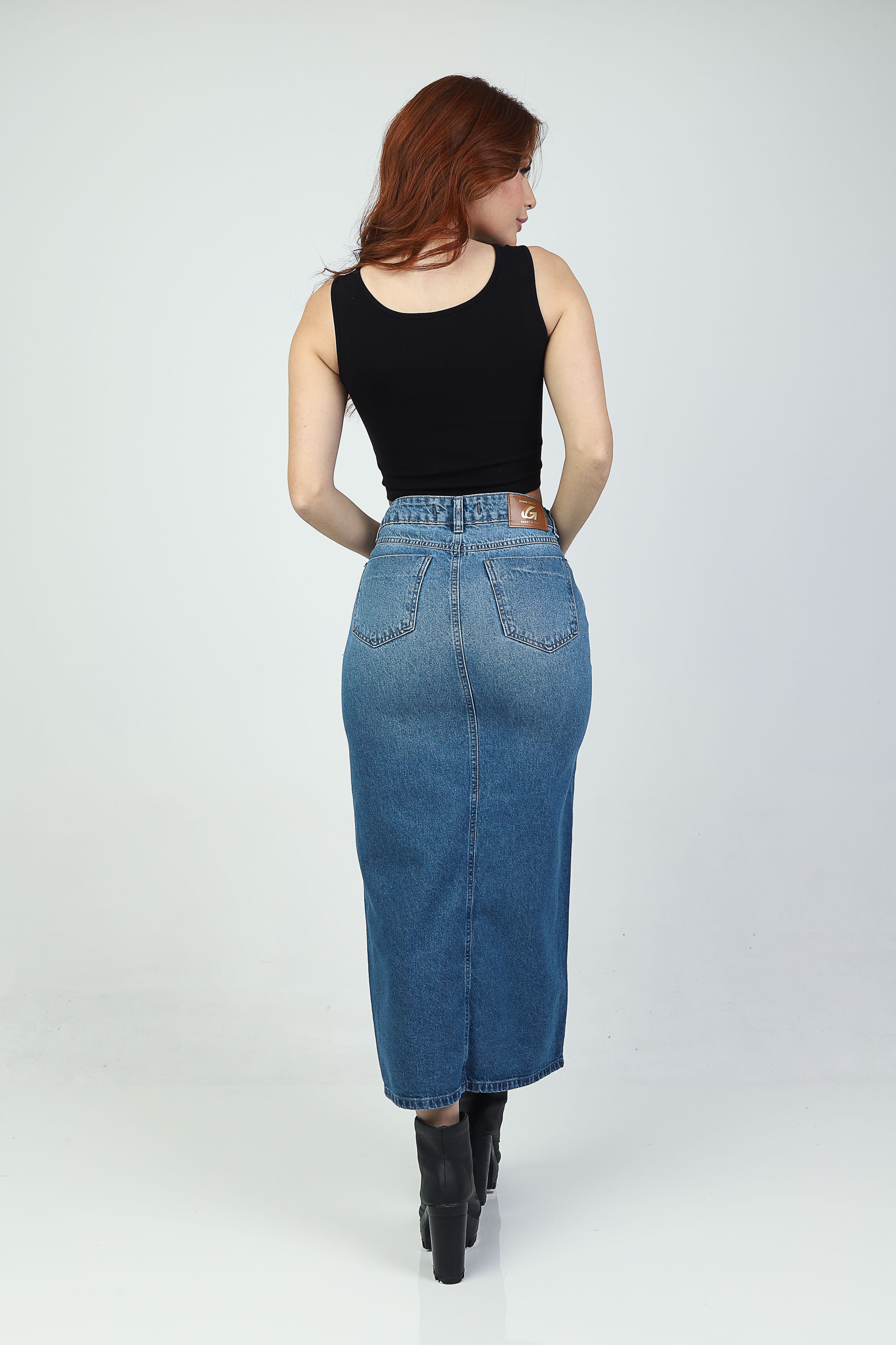 Saia Jeans Midi com Fenda - Gazzy