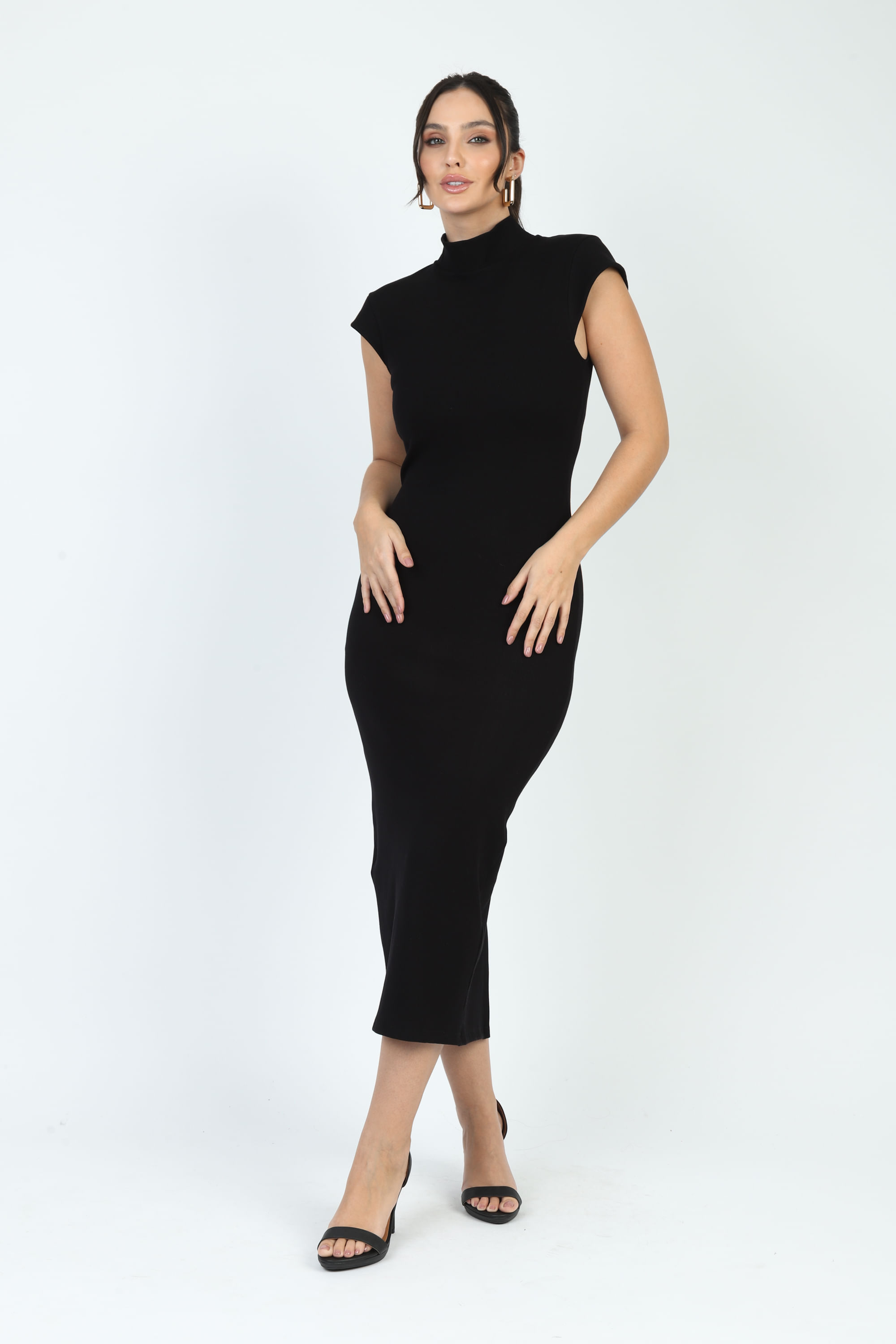 Vestido Midi Gola Alta Preto - Gazzy